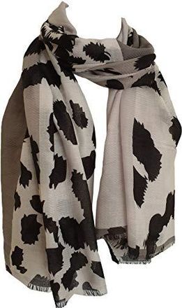 GlamLondon Foulard Femme Imprimé Léopard Bordure Multicolore - Gris - Large