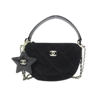 Chanel Sac pochette Pre-owned en nylon effet velours brillant froiss&eacute; cuir de veau - Femme - Pre-owned - Noir - Taille: ONE Size