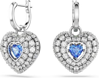 Swarovski Idyllia Ohrhänger, Blaue und Rhodinierte Ohrringe mit Herz-Motiv und Strahlenden Swarovski Kristallen