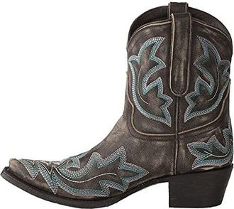 ZYUEER Bottine Femme R&eacute;tro Bottes Cuir Broderie Chaussures Talons Chunky Low Boots Talons Hauts Vintage Bottes de Motard Classique Tendance