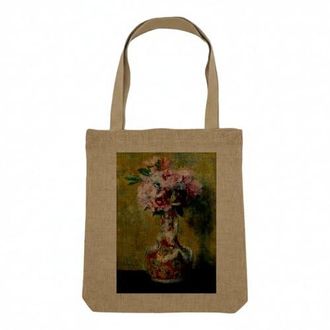 Fabulous Sac Shopping Tote Bag Aspect Lin - Renoir Bouquet Vase Impressionnisme Peinture Huile - Sac de Courses Toile Epaisse 360g Beige Naturel Cabas Port&eacute; Ep