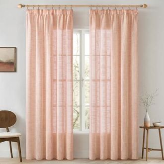 Miulee Rideau Voilage Lin Salon Orange Voile Rideaux en Lin Chambre Moderne Transparent Translucide Intérieurs Galon 140x225 cm Lot de 2 Orange