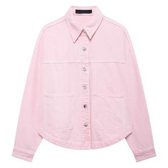 Generic Veste en jean oversize tendance &agrave; boutons, chemise oversize &agrave; manches longues, manteau mode avec poches, rose, taille M