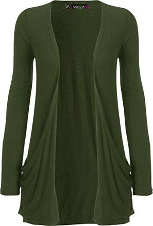 WearAll Pocket Cardigan à Manches Longues - Hauts - Femme - Vert Foncé - 36-38