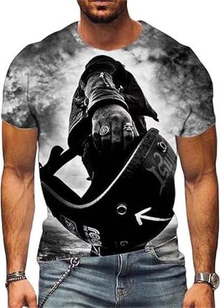 Keephen T-Shirt &agrave; col Rond pour Homme avec Motif Moto VTT Sportif Impression 3D Manches Courtes Haut d&eacute;contract&eacute;