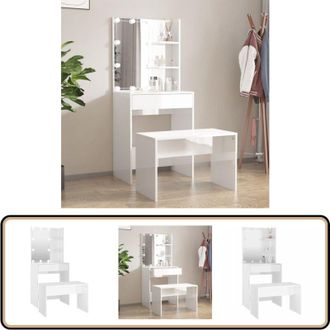 vidaXL Vidaxl - Ensemble de coiffeuse avec led Blanc brillant Bois dingénierie - Table De Maquillage - Coiffeuse Avec Miroir - Meuble De Salle De Bain