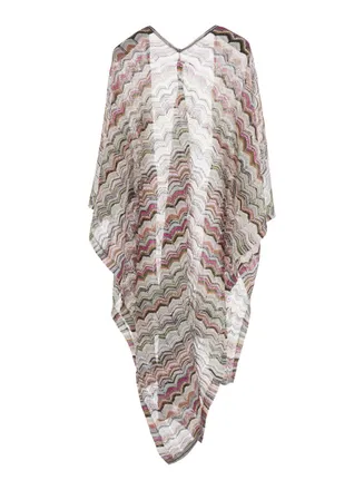 Missoni Womens Long Poncho With Multicolour Zigzag Motif Beige Viscose Coat