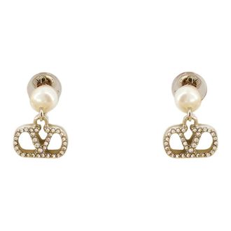 Valentino Garavani Femme, Accessoires, Jaune, Taille: ONE Size Vlogo Pearl and Swarovski Crystal Earrings