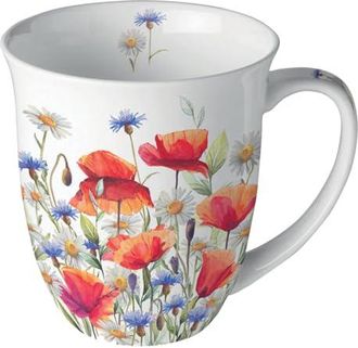 Ambiente Tasse en Porcelaine Fine Coquelicots et bleuets
