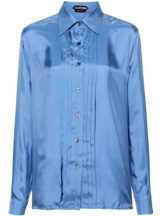 Tom Ford Hemd aus Satin mit Falten - Blau