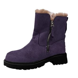 Generic Bottes de neige pour femme - Confortables et d&eacute;contract&eacute;es - Bottes dhiver &agrave; talon bas - Fermeture &eacute;clair lat&eacute;rale - Confortables - Doublure en fausse