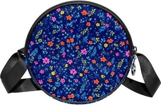 Generic Sac &agrave; bandouli&egrave;re rond pour femme, motif fleurs color&eacute;es, petit sac &agrave; bandouli&egrave;re avec fermeture &eacute;clair, bretelles r&eacute;glables, sac &agrave; main rond d&eacute;contra