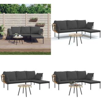 vidaXL 3-tlg. Garten-Lounge-Set mit Kissen Dunkelgrau Poly Rattan - Gartenm&ouml;bel - Rattan