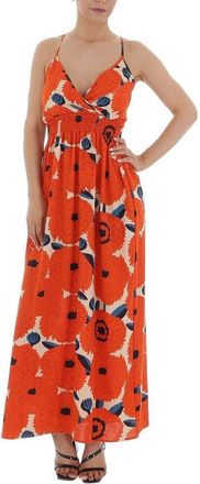 Ital-Design Sommerkleid Damen Freizeit Wickeloptik Gebl&uuml;mt Maxikleid in Orange