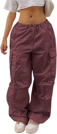 ORANDESIGNE Pantalon Cargo Ample Femme Décontracté à Taille Basse Y2K Pantalon de Jogging Hippie Jambe Large Hip Hop Streetwear Harajuku H Vin Rouge M