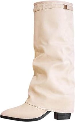 Generic Bottes Hautes pour Femmes &Agrave; Bout Pointu Et Talon Bloc - Bottes Tendance Et Robustes pour Style Cowboy Bout Hautes &Eacute;l&eacute;gantes Et Confortables pour Lauto