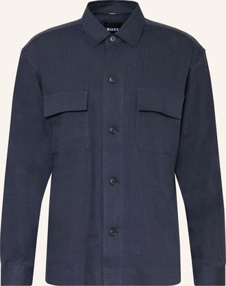 HUGO BOSS Hemd Cai Comfort Fit Mit Leinen blau