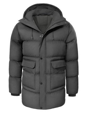 Heekpek Herren Winterjacke Outdoor Parka Jacken Lang M&auml;nner Warme Winddicht Wasserabweisend Puffer wintermantel mit Kapuze, Dark Grey, XXL