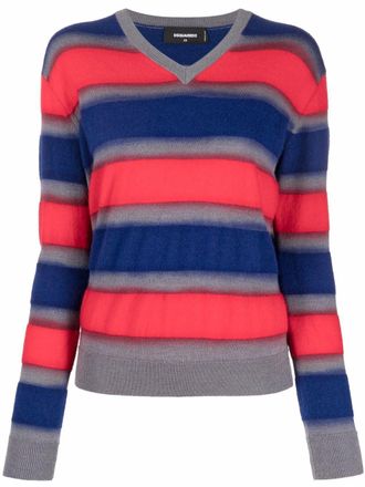 Dsquared2 pull ray&eacute; &agrave; col v - Bleu