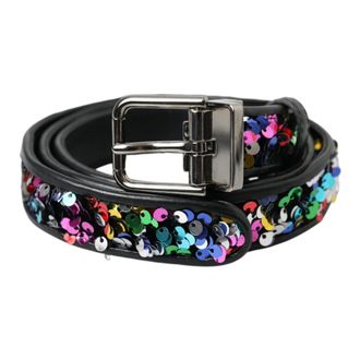 Dolce & Gabbana Femme, Accessoires, Noir, Taille: ONE Size Sequined Metal Buckle Belt