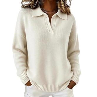 Generic Pull classique boutonn&eacute; &agrave; col en V pour femme - Col en V - Automne et hiver - Pull tricot&eacute; &agrave; manches longues, ecru, 4XL