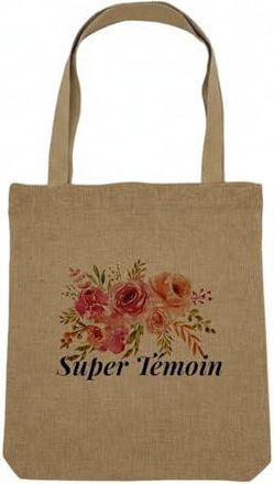 Fabulous Sac Shopping Tote Bag Aspect Lin - Super T&eacute;moin Mariage Mari&eacute;e Bouquet Aquarelle - Sac de Courses Toile Epaisse 360g Beige Naturel Cabas Port&eacute; Epaule 