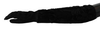 Dolce & Gabbana Womens Black Elbow Length Mitten Suede Fur Gloves
