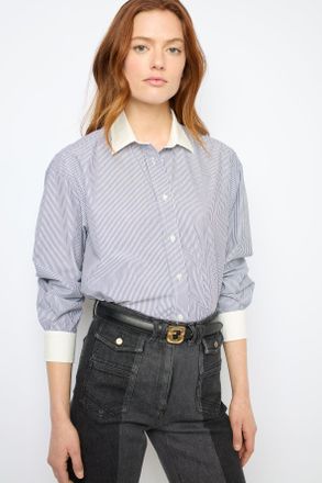 Gerard Darel Chemise &agrave; rayures et col blanc - CLYDE - anthracite