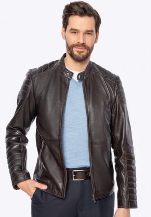 Wittchen Herren-Lammfelljacke mit Ziern&auml;hten, Dunkelbraun, Naturleder