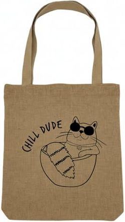 Fabulous Sac Shopping Tote Bag Aspect Lin - Chill Dude Chat Enfant Soleil - Sac de Courses Toile Epaisse 360g Beige Naturel Cabas Port&eacute; Epaule Solide Imprim&eacute; e