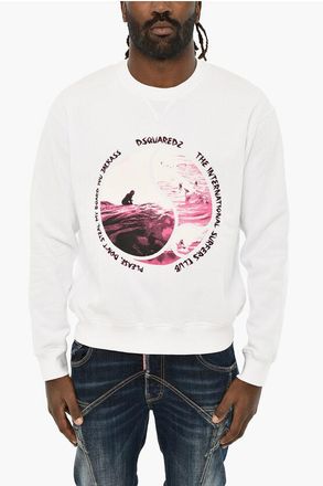 Dsquared2 Fleeced-Cotton Crew-neck Sweatshirt with Frontal Print size M