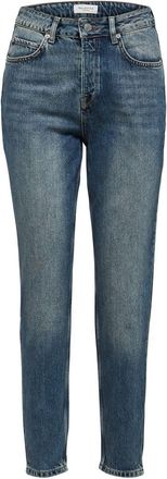 Selected Damen SLFFRIDA HW MOM MID Blue Jeans NOOS W Straight Jeans, per Pack Blau (Medium Blue Denim Medium Blue Denim), W27/L34 (Herstellergröße: 27)