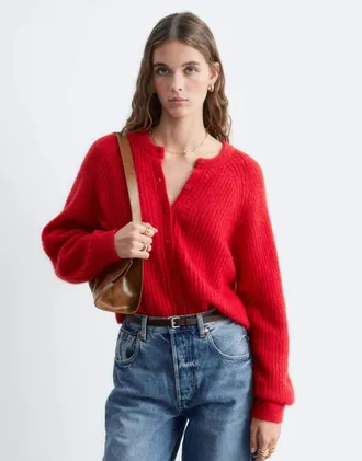 & Other Stories Mohair-Cardigan mit Zopfmuster-Detail in Rot
