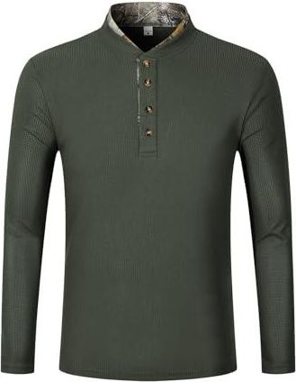 Generic Polo gaufr&eacute; &agrave; col standard pour homme - Manches longues - Col 1/4 - T-shirt Henley d&eacute;contract&eacute; pour le travail - Couleur unie - Confortable - Pour un 