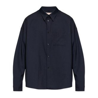 Marni Wollhemd mit Tasche - - Shirts - Herren - Blau - L