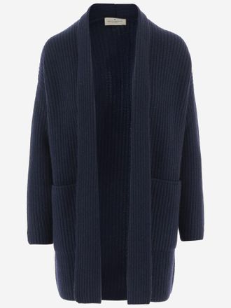 Bruno Manetti Womens Cashmere Cardigan With Ribbed Knit Navy Jacket