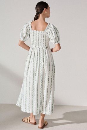 Next Midikleid Gerafftes Midikleid mit Puff&auml;rmeln (1-tlg)