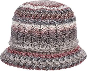 Lierys Bonnet Alesund Tricot pour Elle Femme - Made in Germany Chapeaux Cloches Chapeau lhiver Hiver Automne-Hiver - Taille Unique Gris-Rouge