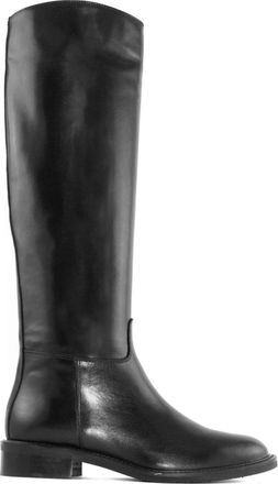 Julie Dee Schwarze Lederstiefel mit Rei&szlig;verschluss Mandelf&ouml;rmige Zehe - - Shoes - Damen - Schwarzk - 37 EU