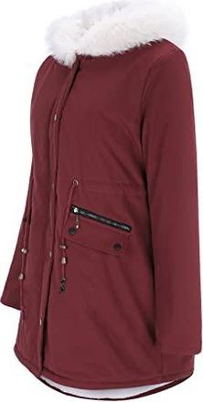Generic Vestes pour femmes, manteau &eacute;pais grande taille, chaud dhiver doubl&eacute; en polaire, veste dext&eacute;rieur avec fausse capuche 2026, bordeaux, XXL