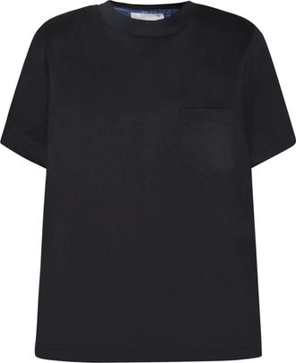 sacai Femme, Tops, Bleu, Taille: 40 FR Poplin x Cotton Jersey T-Shirt