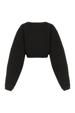 Saint Laurent Womens Cropped Cotton Crew-Neck Sweatshirt Black Sweatshirts Sweater