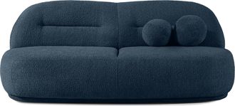 Konsimo Sofa Malve Bequeme 3-Sitzer Couch in Boucl&eacute;-Stoff, Japandi-Stil 2 Dekokissen in Kugelform, Chenille-Stoff, Weiche Sitzfl&auml;che (Dunkelblau, Sofa 190x80x