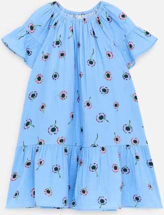 Arket Kleid Aus Baumwollmusselin Mit Volants -Blau