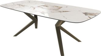 DELIFE Esszimmertisch Edge Boot Keramik Iris FMG Patagonia Lappato 240x120 Zenthara Kantig Metall Effektfinish Titan