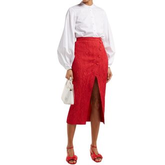AlexaChung Red Crepe Midi Skirt Size S