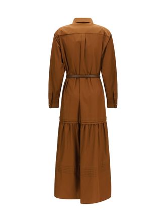 Max Mara Cotton Satin Flared Shirt Dress - Brown
