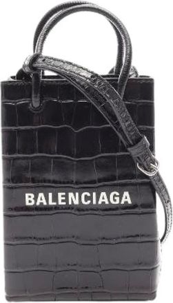 Balenciaga Pre-owned Shopping Phone Holder Sac bandouli&egrave;re en cuir 2 ways - Femme - Pre-owned - Noir - Taille: ONE Size