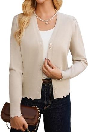 Grace Karin Cardigan &eacute;l&eacute;gant pour femme - Col en V - Manches longues - Bouton - Chaud, Cl273-04/abricot, L