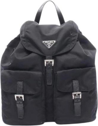 Prada Sac &agrave; dos en cuir et Re-Nylon Pre-owned - Homme - Pre-owned - Noir - Taille: ONE Size